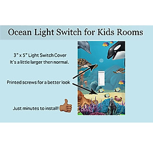 Ocean Underwater Dolphin Whale Sea Turtle Kids Light Switch Cover Plate Decorative Nursery Teen Toddler Room Decor Bedroom Bathroom Playroom (Ocean 1)