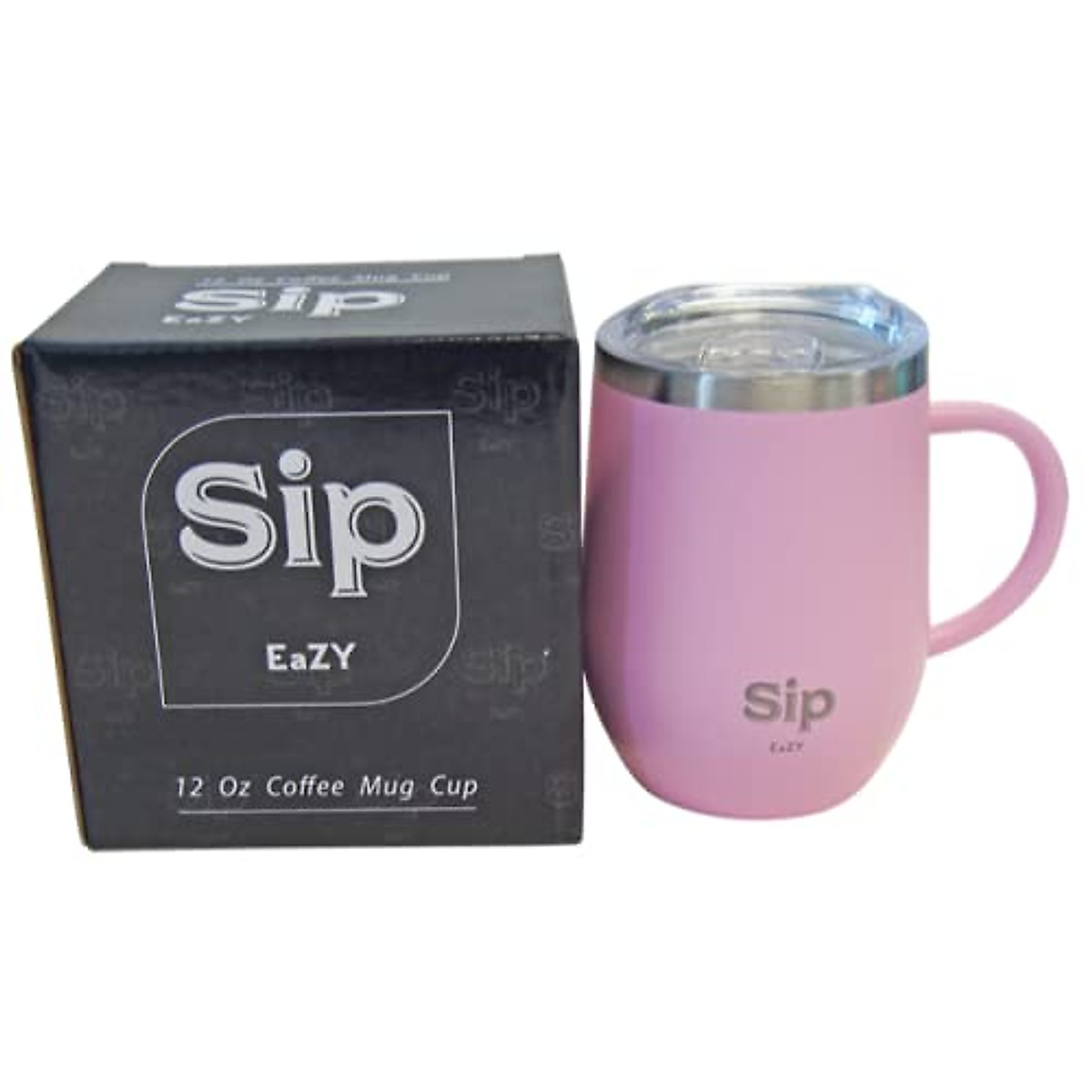 PINK SIP EAZY'S 12oz 18/8 StainlessSteel Insulated Cup, Handle & Lid - Keeps your Drinks Hot up to 6 hours Cold up to 24hour - Coffee, Tea, Beer, Water, Wine - Arrives Boxed for easy Gifting!
