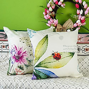 ONWAY Spring Summer Throw Pillow Covers 20x20 Inch Set of 4 Bee Butterfly Decorative Farmhouse Throw Cushion Cover Outdoor Pillows for Couch Sofa Patio Furniture Porch