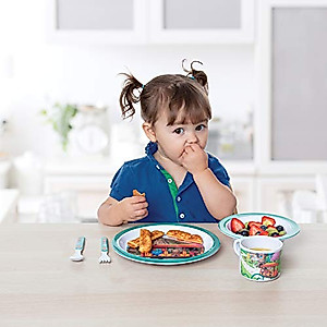 Daniel Tiger 5 Pc Mealtime Feeding Set for Kids and Toddlers - Includes Plate, Bowl, Cup, Fork and Spoon Utensil Flatware - Durable, Dishwasher Safe, BPA Free (Green)