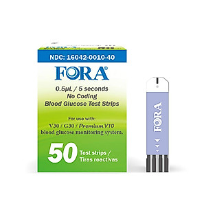 FORA V30 G30 Premium V10 Blood Glucose Test Strips - 50count, Precise Blood Sugar Measurement for Diabetes and Your Diabetic Diet