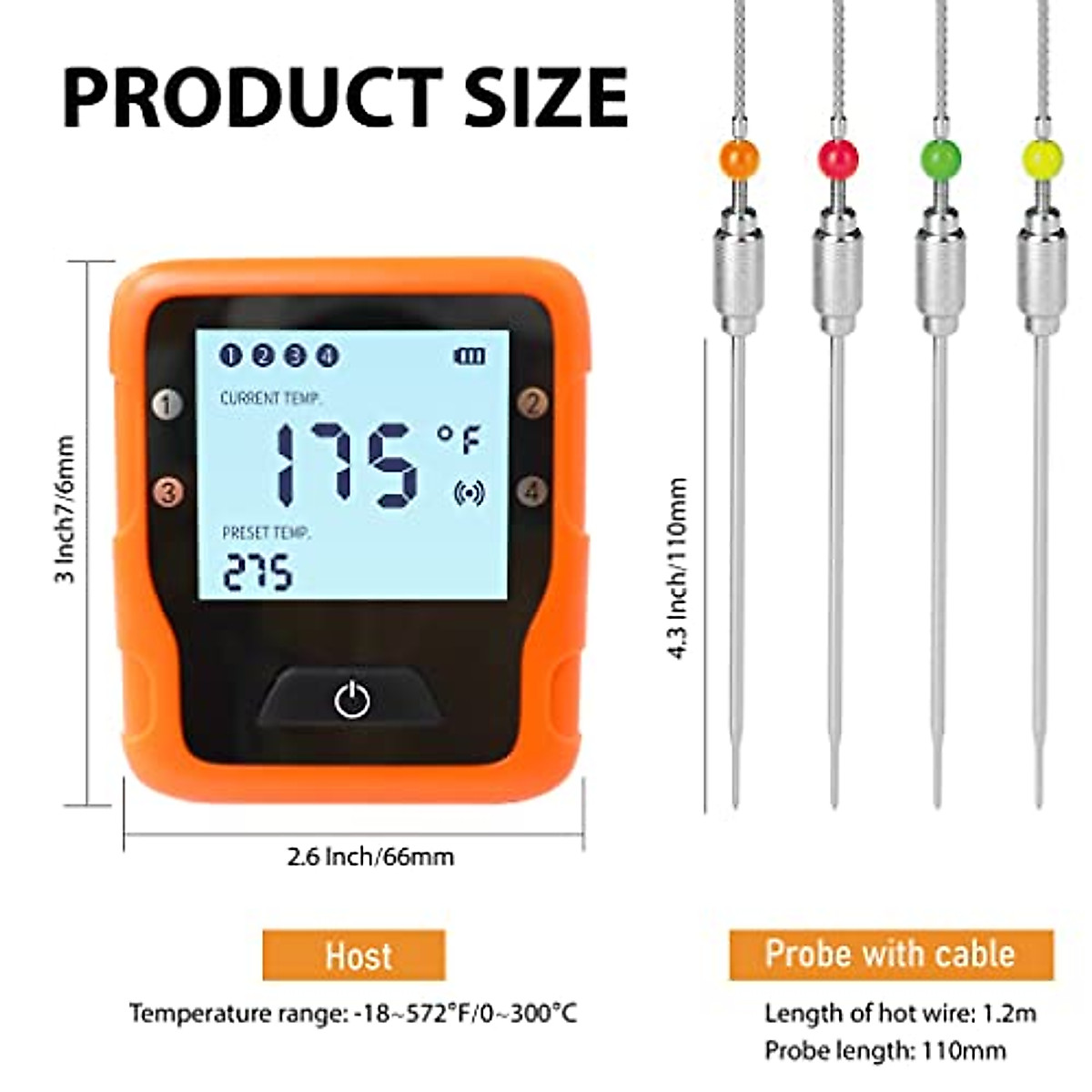KT THERMO Bluetooth Meat Thermometer Wireless Meat Thermometer with 4 Color Probes, Smart Bluetooth Grill Thermometer with Real 328 Ft Remote,11 USDA temperature settings for Grilling BBQ Oven Cooking