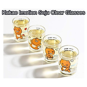 KAKAOFRIENDS Imotion Soju Clear Glasses For Alcohol Drinks Set of 4(soju glass 소주잔), Soju Shot Glasses Set Character Glass, For Party Dishwasher Safe Clarity Glassware