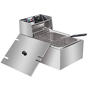 Winado 10QT Capacity Electric Deep Fryer with Baskets & Lids, 10L Countertop Stainless Steel Temperature Control Frying Machine, for Home & Commercial 2500W 60Hz 110V