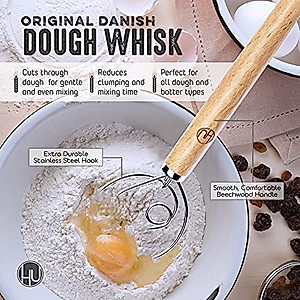 Bread Making Tools and Supplies - Set of 3 - Danish Dough Whisk, Bread Lame, Bench Scraper - Dough Hook with Bread Scraper, Lame Bread Tool, Blades - Great for Baking Sourdough, Pizza, Pastry by LHU
