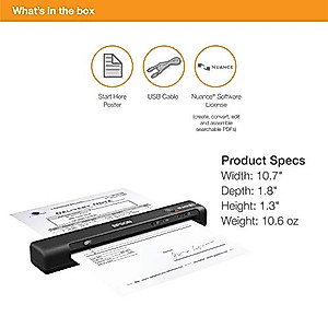 Epson Workforce ES-65WR Wireless Portable Sheet-fed Document Scanner with Premium Accounting Features for PC and Mac