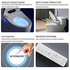 XCQQ Bidet Toilet Seat Round, Bidet with Warm Water and Air Dryer, Heated Toilet Seat, Multiple Spray Modes for Family Members, Self Cleaning Nozzle, Night Light, Remote Control