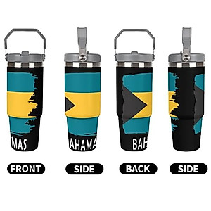 Bahamas Flag 30 OZ Insulated Tumblers with Handle And Straw Leakproof Vacuum Insulated Stainless Steel Water Bottle for Car Fishing Travel