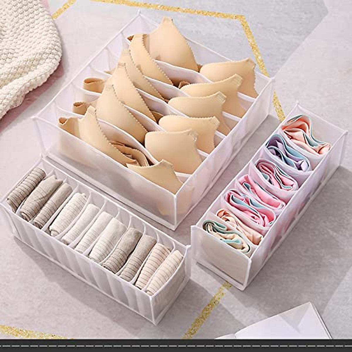 DONSU Underwear Storage Box Compartment,Drawer Organizer Dividers for Clothing,Foldable Underwear Storage Box with 6/7/11 Compartments for Bedroom Baby Clothes, Bra, Scarves, Belt, Tie