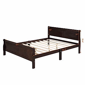 Bellemave Full Size Platform Beds Solid Wood Bed Frame with Headboard and Wooden Slat Support for Kids Boys Girls Teens Adults, Espresso