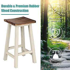 Giantex 3 Piece Pub Dining Set, Counter Height Pub Table with 2 Saddle Bar Stools, Tavern Collection Table Set for Living Room, Kitchen, Small Space (Brown & Milky White)