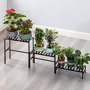 Bamboo 3-Tier Ladder Plant Stand, Planter Holder Flower Pot Display Shelf, Freestanding Plants Rack for Home Garden Patio Balcony Indoor Outdoor