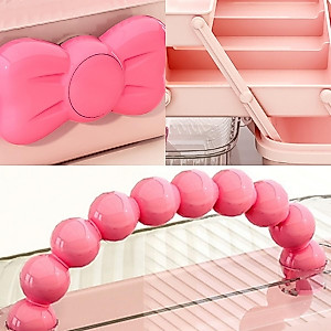 BUDUBIBI 3-Layer Storage Box Art Craft Organizer Storage Box, Hair Accessories Organizer for Girls Hair Clips, Headbands, Plastic Portable Jewelry Box, Folding Multipurpose Storage Box (Pink)