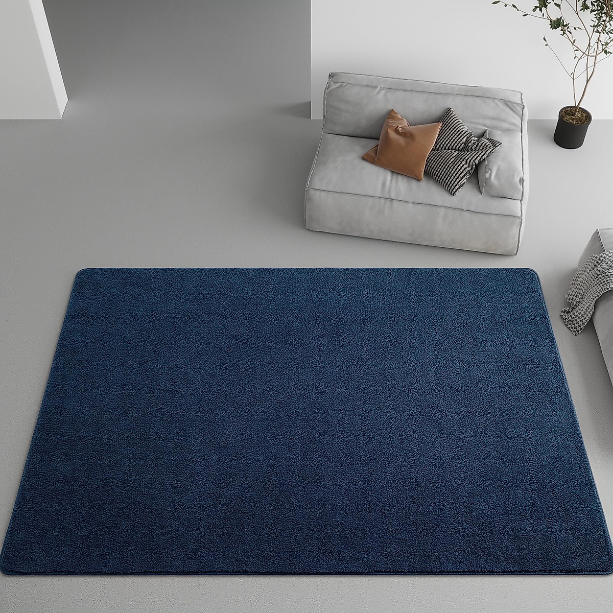 DweIke Modern Navy Blue Area Rugs for Bedroom Living Room, 4x6 ft Thickened Memory-Foam Indoor Carpets, Minimalist Style Carpet Suitable for Boys Girls and Adults with Super Soft Touch, Washable