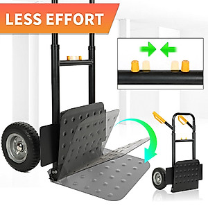 Hand Truck Heavy Duty, Folding Dolly 440lbs Capacity, Dolly Cart with Pneumatic Tire for Moving Home, Workshop, Office, Groceries, Furniture (440lb)