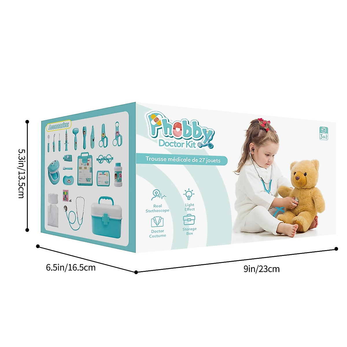 Phobby Durable Doctor Kit for Kids, 27 Pcs Deluxe Pretend Play Medical Kit Toy with Real Stethoscope, Doctor Toys for Toddlers Boys Girls Aged 3 4 5 6 7 8