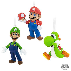 Hallmark Nintendo Super Mario, Luigi and Yoshi Christmas Ornaments,Resin Set of 3