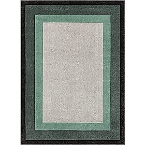 Well Woven Arian Green Solid Border Geometric Modern Area Rug 5x7 (5'3" x 7'3")