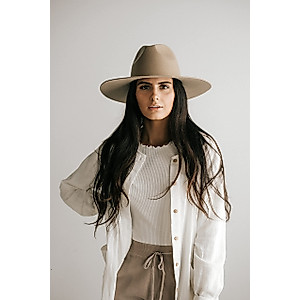 Gigi Pip Emma Wide Brim Felt Fedora Hat, 100% Australian Wool, Tan, Small/Med