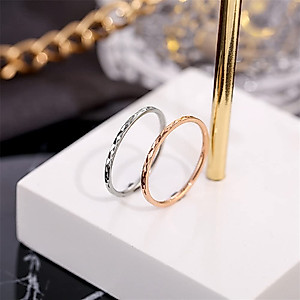 IFUAQZ Women's Stainless Steel 1MM Thin Midi Stacking Rings Shiny Silver Rose Gold Engagement Wedding Bands 2pcs Size 6