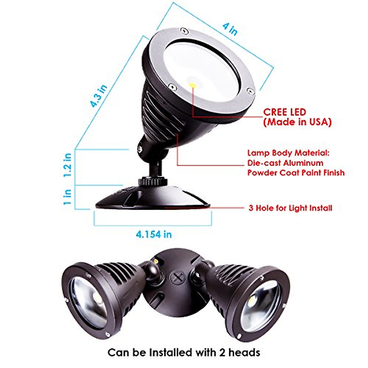 TOPELE 1100LM LED Flood Light, LED Outdoor Security Light, Exterior Flood Lights Fixture with CREE LED Source for Landscape Light, Commercial, Home, Garden, Yard, Waterproof, Brown, 5000K