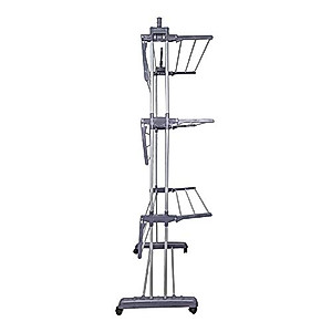 YOUUD Clothes Drying Rack 3-Tiers with Retractable Trays, Collapsible Shelves, Rolling and Base with Casters, Stainless Laundry Dryer Indoor/Outdoor Standing Rack