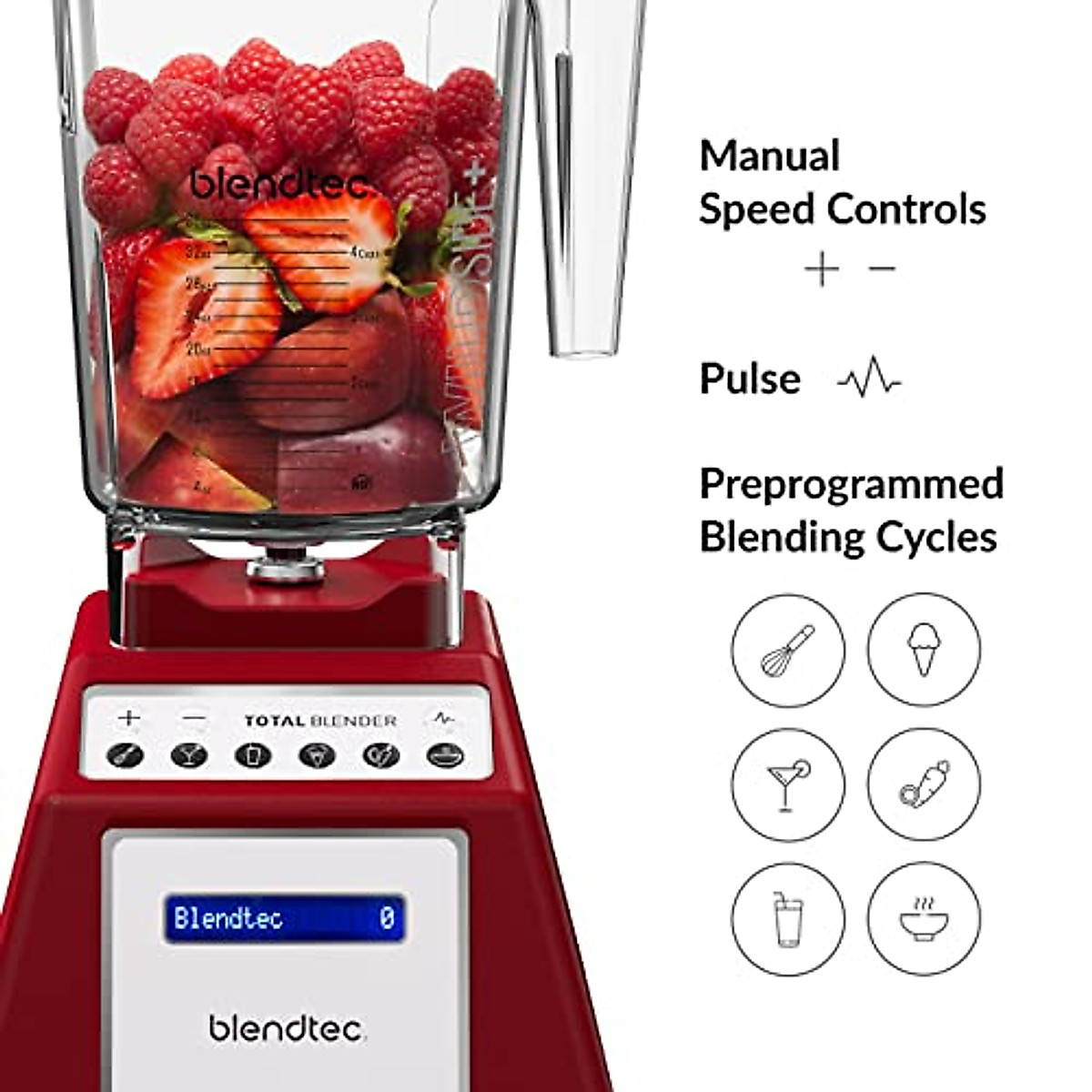 Blendtec Total Classic Original Blender - WildSide+ Jar (90 oz) - Professional-Grade Power - 6 Pre-programmed Cycles - 10-speeds - Red
