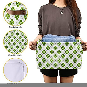 xigua St. Patricks Day Clover Storage Basket, Durable Canvas Organizer With Handles Large Collapsible Storage Bins Boxes for Home Office - 2packs