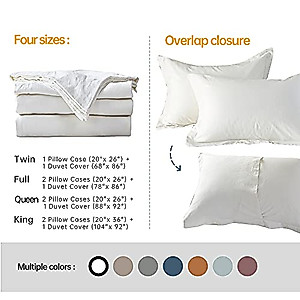 Simple&Opulence French Linen Duvet Cover Set - Full Size(78" x 86")- 3 Pieces (1 Comforter Cover,2 Pillowcases)- Natural Flax Cotton Blend-Solid Color Breathable Farmhouse Bedding-Off White
