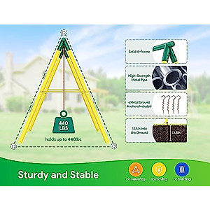 Swing Sets for Backyard, Osoeri 6 in 1 Swing Set, 440 lbs Heavy-Duty Metal Swing Sets for Backyard with Two Swings, Climbing Ladder and Nets, Trapeze Bar and Basketball Hoop