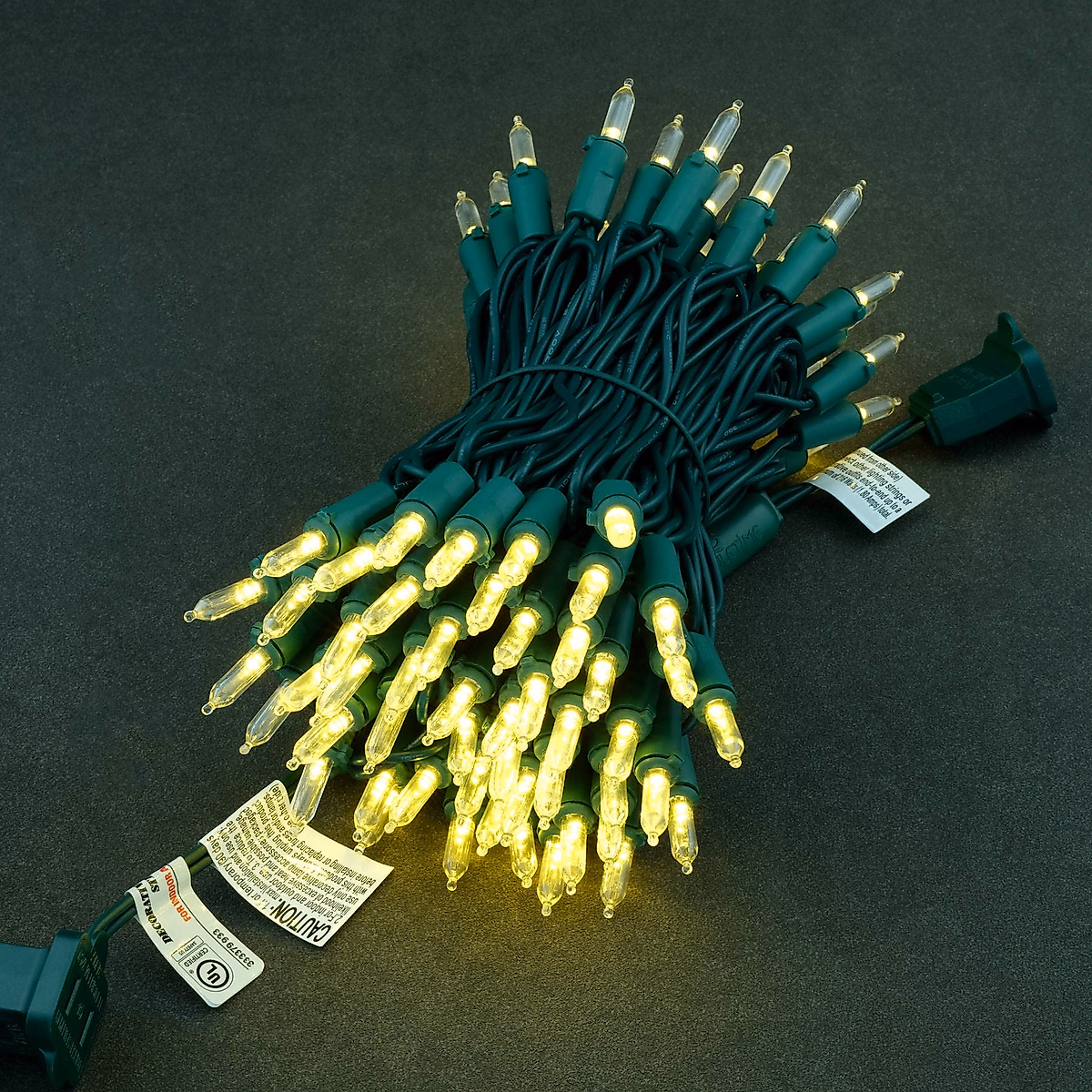 YULETIME Warm White LED Christmas Lights with Green Wire, 33 ft 100 Count UL Certified Commercial Grade Holiday String Light Set (Warm White - Green Wire)