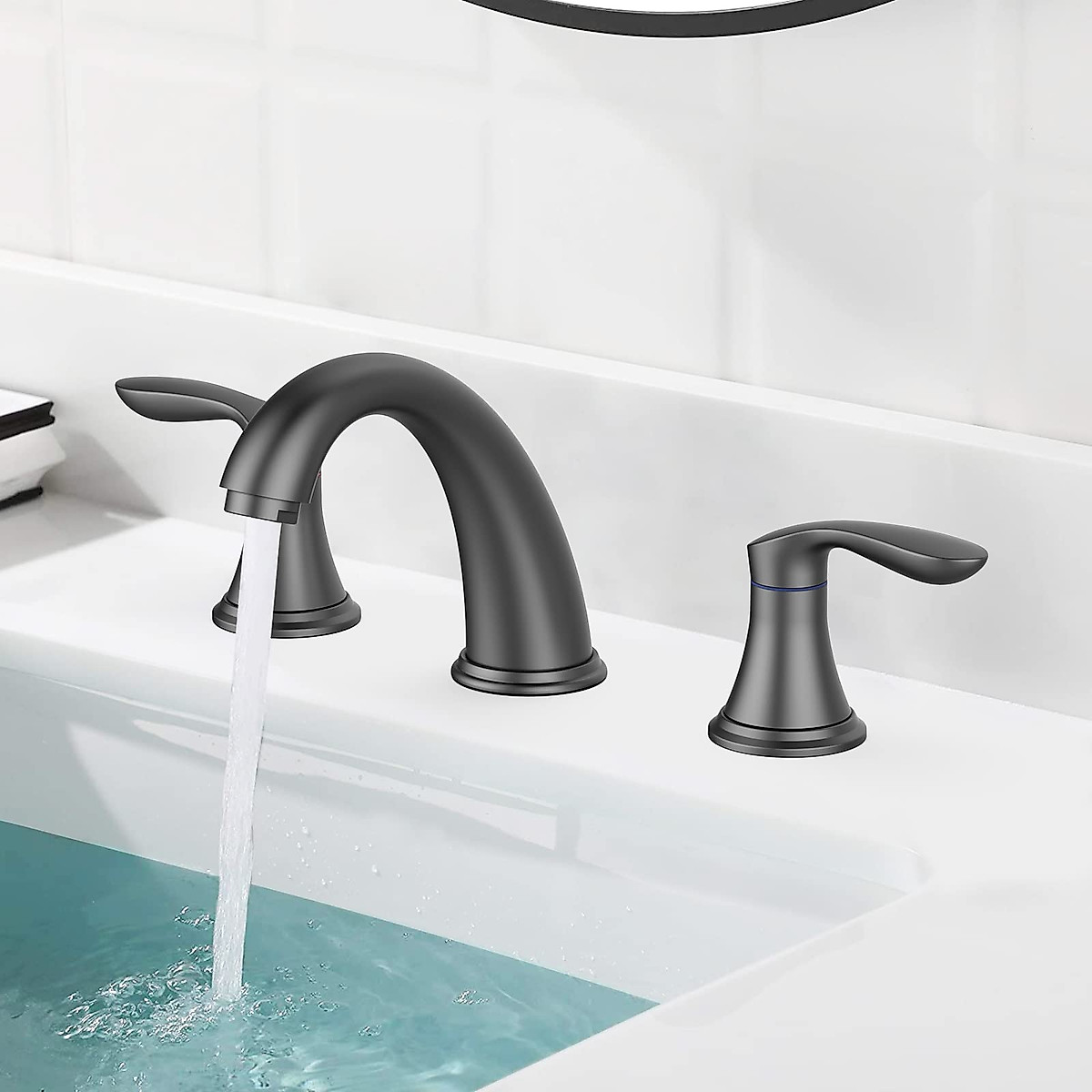 Bathroom Faucets for Sink 3 Hole, Faucet for Bathroom Sink, Bathroom Faucet with Pop up Drain and Cold Hot Water Lines (Matte Black, 2 Packs)