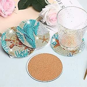 UPINS 8Pcs Diamond Painting Coasters for Drinks DIY Coaster Diamond Art Kits for Adults Kids Beginners Diamond Art Craft Supplies (Ocean)