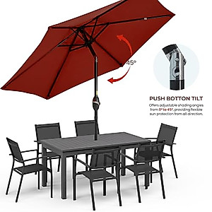 SUNVIVI OUTDOOR 7.5' Outdoor Patio Umbrella, Patio Umbrella, Market Umbrella, Luxury Aluminum Pole Umbrella with Push Button Tilt and Crank, 6 Ribs, Polyester Canopy, Red