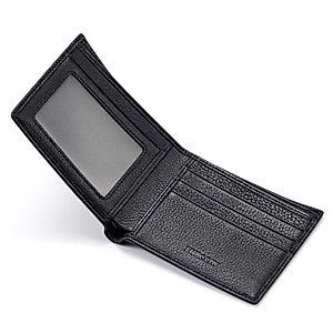 HISCOW Full Grain Leather Bifold Wallets for Men, Slim Minimalist Mens Wallet, Gifts for Dad Birthday Fathers Day (Pebbled Black)