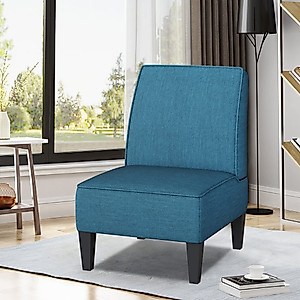 ALISH Accent Chairs Set of 2 Upholstered Living Room Chairs Armless Side Chairs Bedroom Chairs with Curved Backrest and Wooden Legs Blue