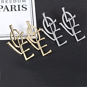 T-ztoss Simple Punk Love Letter Large Long Dangle Earrings Fashion English Alphabet Love Heart Shape Dangle Stud Earrings Statement Jewelry Gift for Women(Gold)