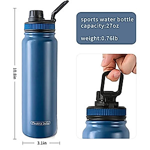 mirabile dictu Vacuum-Insulated Stainless-Steel Water Bottle 27oz - Cold and Hot Drinks Sport Water Bottle with a Handle and a Leakproof Spout Screw Lid, Sweat-Proof Modern Flask with Wide Mouth