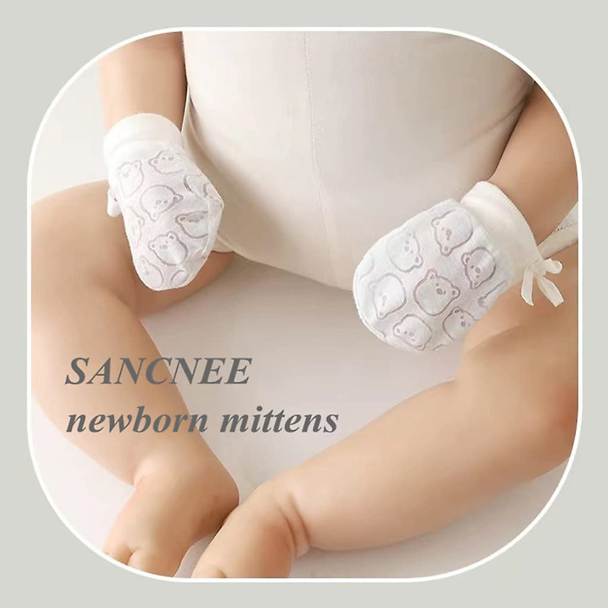 SANCNEE White Baby Mittens With String 0-6 Months,Newborn Gloves Boys Girls 4 Pairs…
