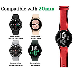 VQ PU Leather Bands Compatible for Samsung Galaxy Watch 4 Band 40mm 44mm,20mm Adjustable Sport Replacement Watch Band Straps Red