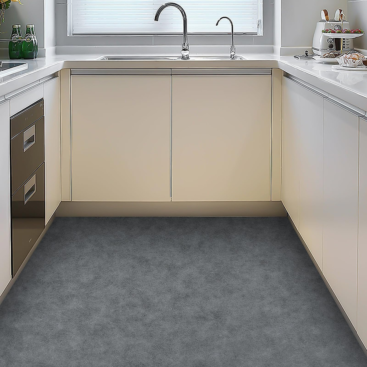 CheriMuMu 131.2 * 3.3ft Waterproof Membrane, Cuttable PE Fabric Shower Waterproof Roll Tile Floor Underlay Roll Membrane, Waterproof Thin Mortar Tile Membrane for Sauna Bathroom Kitchen Walls (Grey)