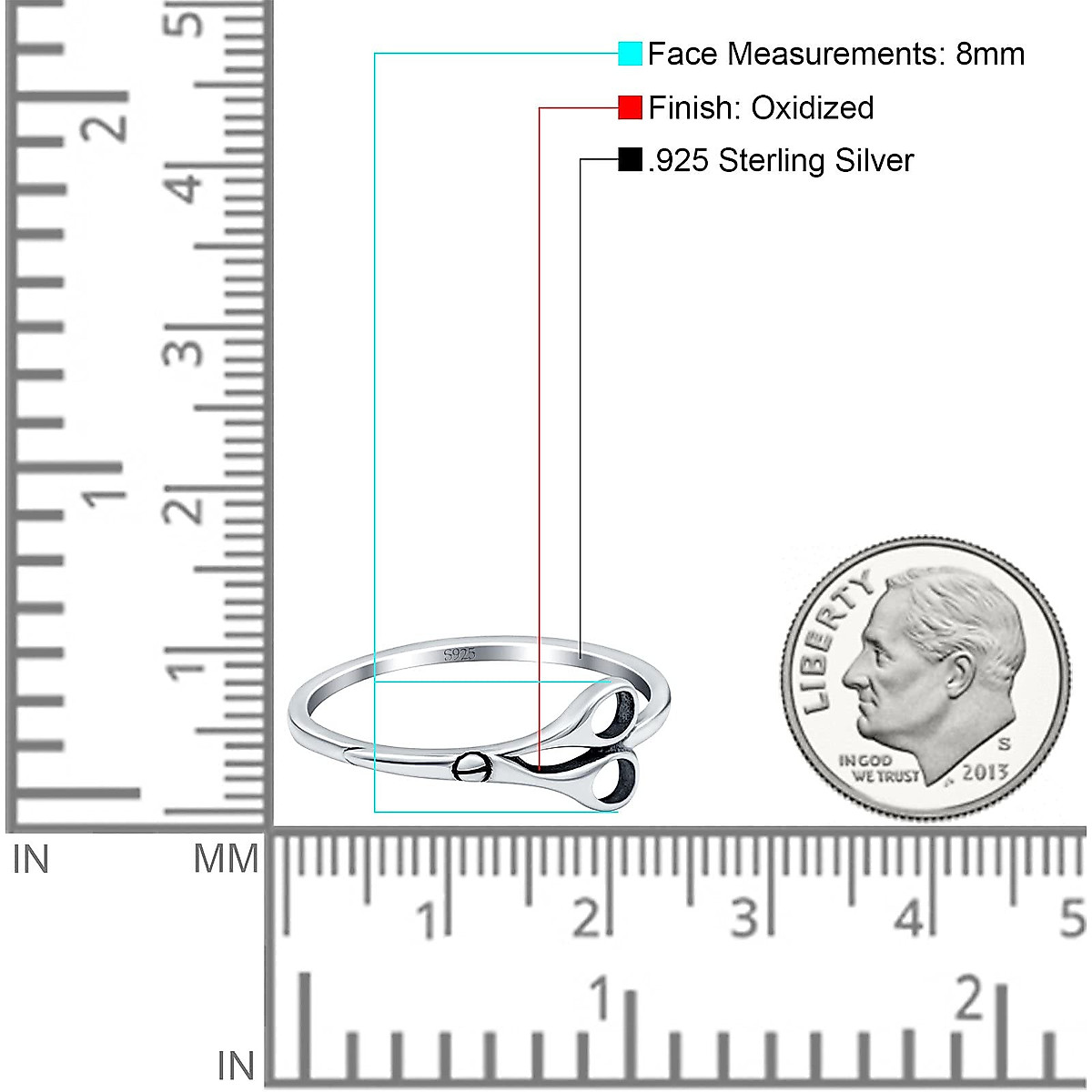 Blue Apple Co. Sterling Silver Size-9 Scissors Band Oxidized Ring Solid Round 925 Sterling Silver