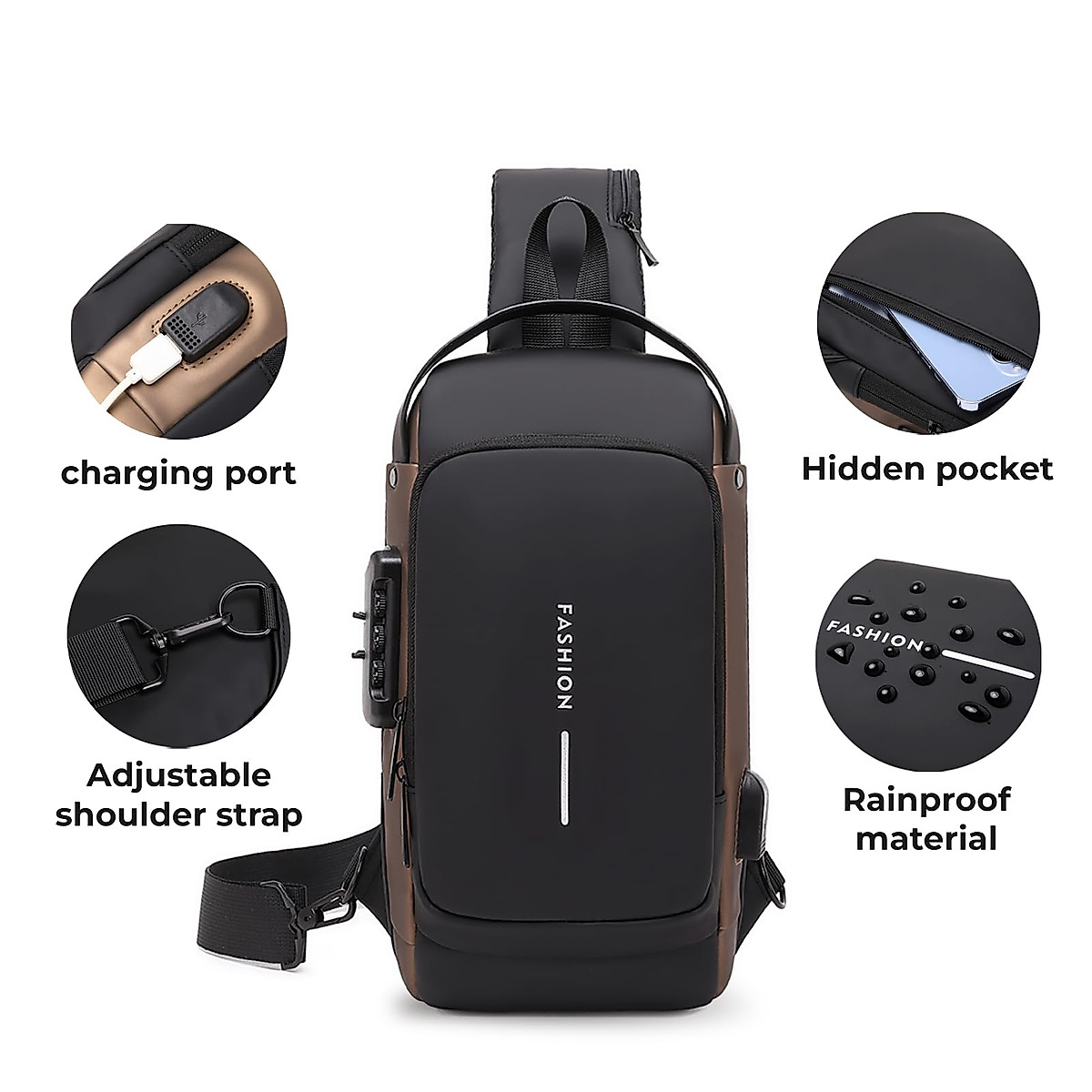Rcrirth Sling Bag for Men | Anti-theft Crossbody Bag - PU Leather Crossbody Shoulder Chest Bag for Daily use