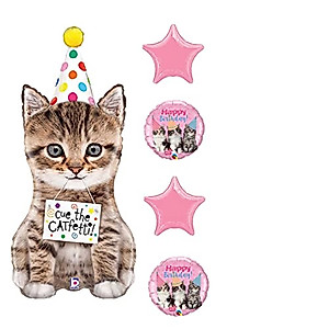 Valueballoon 5 Piece Kitten Balloon Bouquet Birthday Party Decorations Supplies Cat Paw Polka Dots Hat