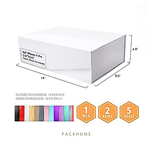 PACKHOME 5 Gift Boxes 13.5x9x4.1 Inches, Large Gift Boxes with Lids, Bridesmaid Proposal Boxes, Sturdy Gift Boxes, Collapsible Gift Boxes with Magnetic Closure (Glossy White)