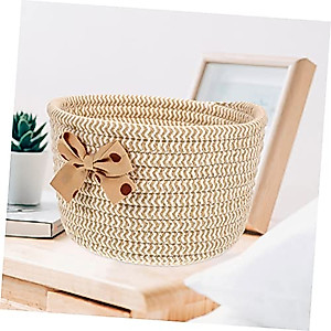 Cotton Rope Storage Basket Baby Keys Woven Storage Basket Table Top Decor Decorations for Shelves Foldable Basket Desktop Storage Basket Small Round Basket Manual Khaki Fabric