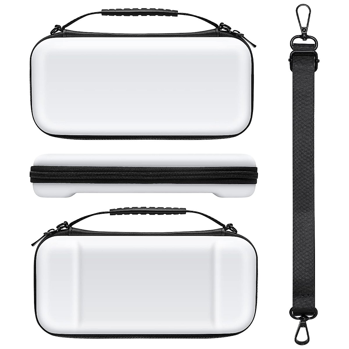 All in 1 Accessories Kits for Switch OLED 2021 Model：Case & Screen Protector, Hand Grips & Racing Wheels for Joy con, Controller Charger Dock, Carrying Case & More -White