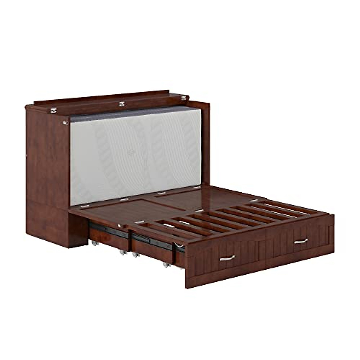 AFI Southampton Full Murphy Bed Chest with Mattress, Storage, and Built-in Charger in Walnut