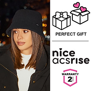 Black Fuzzy Bucket Hat for Women - Winter Faux Fur Bucket Hat - Fluffy Sherpa Bucket Hats for Women