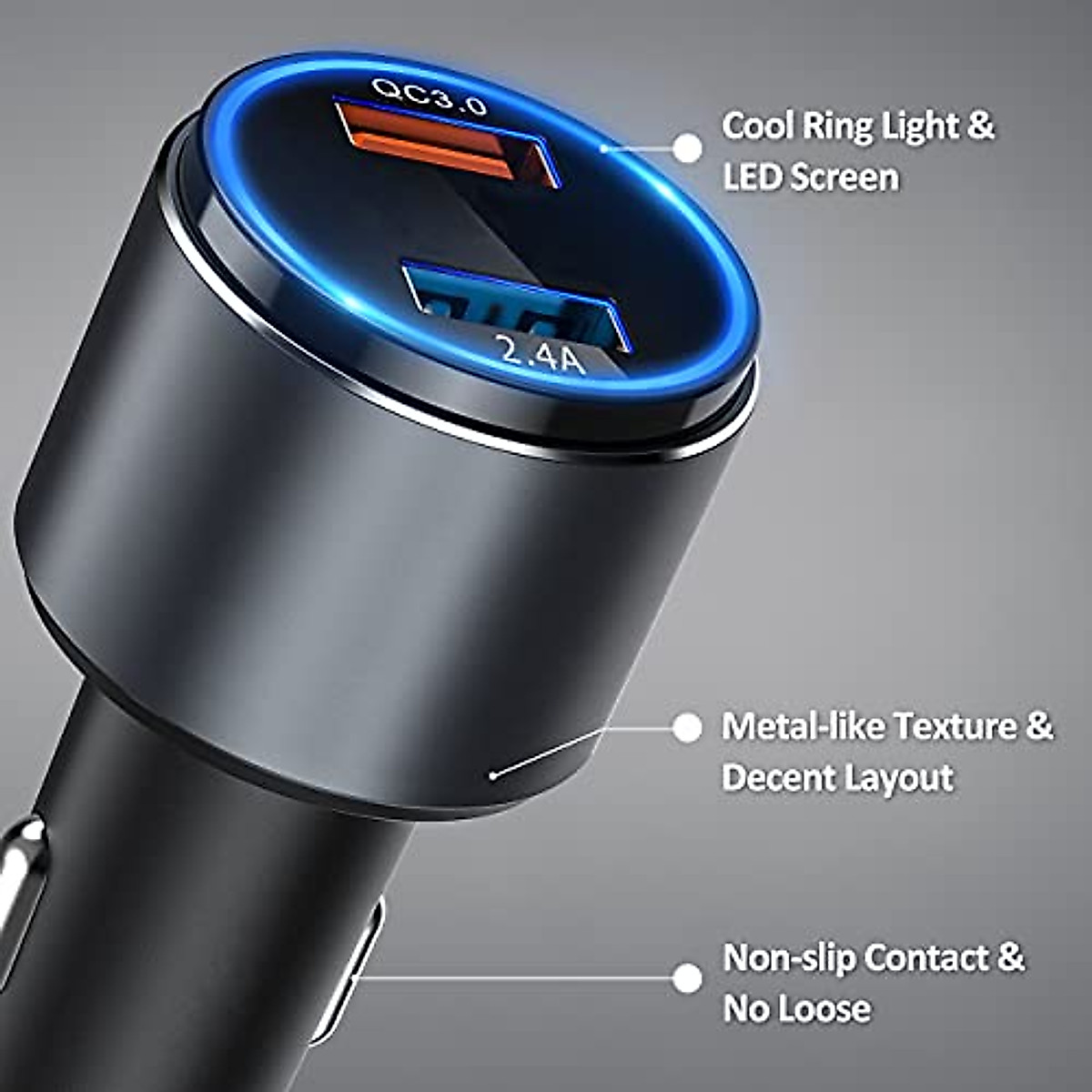 Car Charger, MOKPR Dual Port USB Car Charger Adapter with Blue LED, Quick Charge 3.0 & 2.4A Charging Port Compatible with iPhone 12/12 pro/11/11 pro/XR/8, Samsung Galaxy S21/S20/ S10/ S9/S8 and More